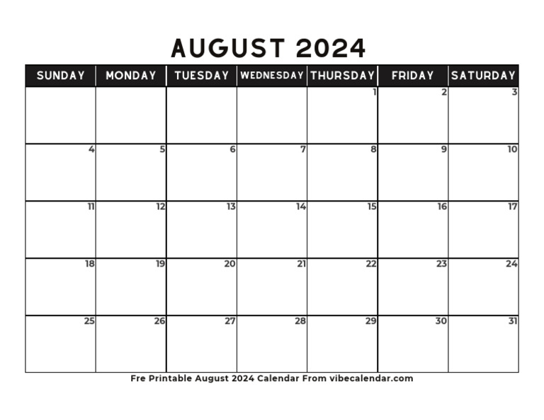 Free Printable August 2024 Calendar | PDF