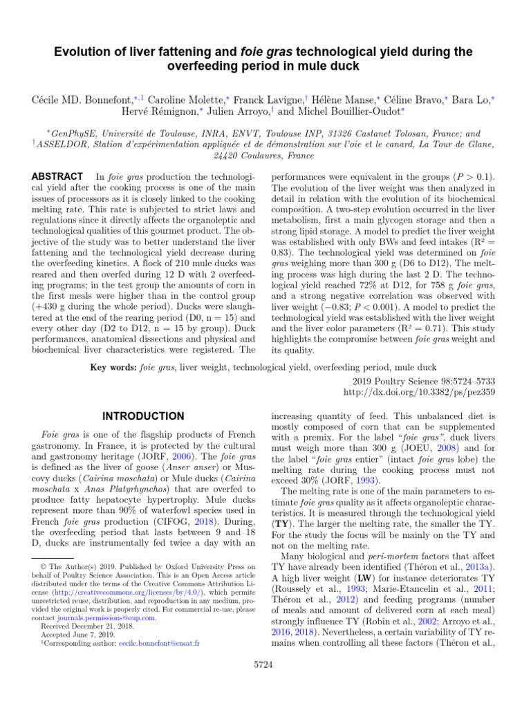 Evolution of Liver Fattening and Foie Gras Technological Yield - 2019 ...