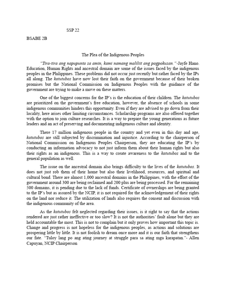 The Plea of The Indigenous Peoples Reflection Paper | PDF | Indigenous ...