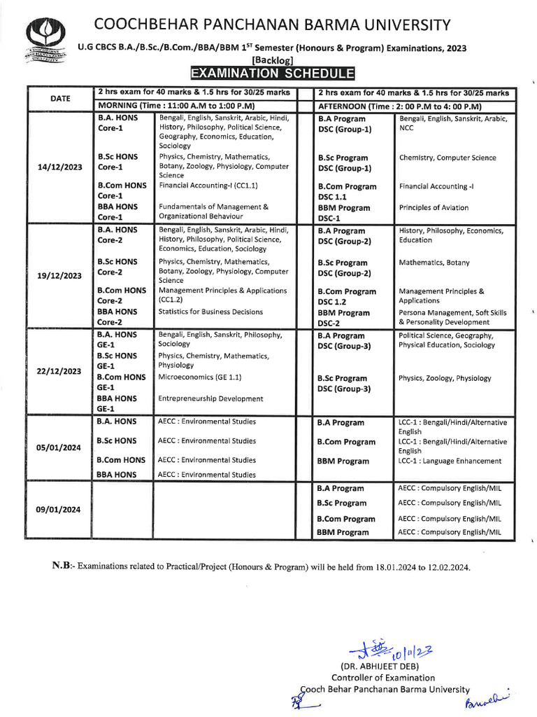 Ug Cbcs 1st 3rd & 5th Sem Exam 2023 | PDF