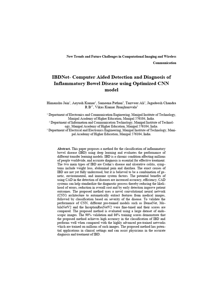 Ibdnet-Computer Aided Detection and Diagnosis of Inflammatory Bowel Disease Using Optimized CNN ...