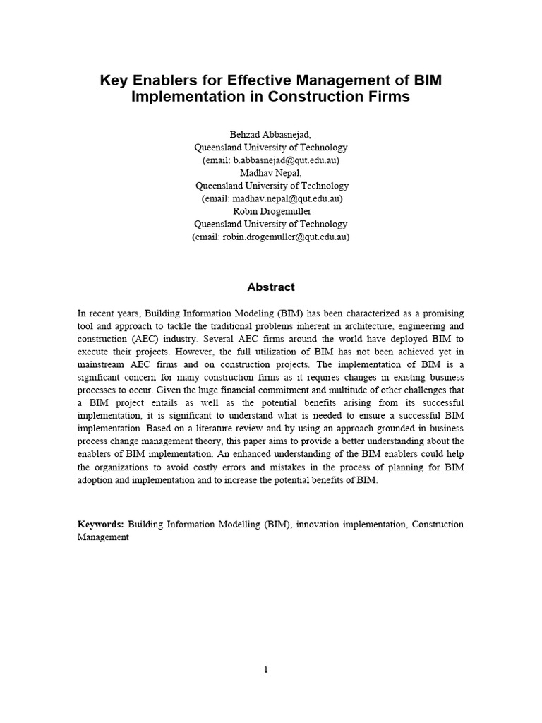 Key Enablers For Effective Management of | PDF | Building Information Modeling | Change Management