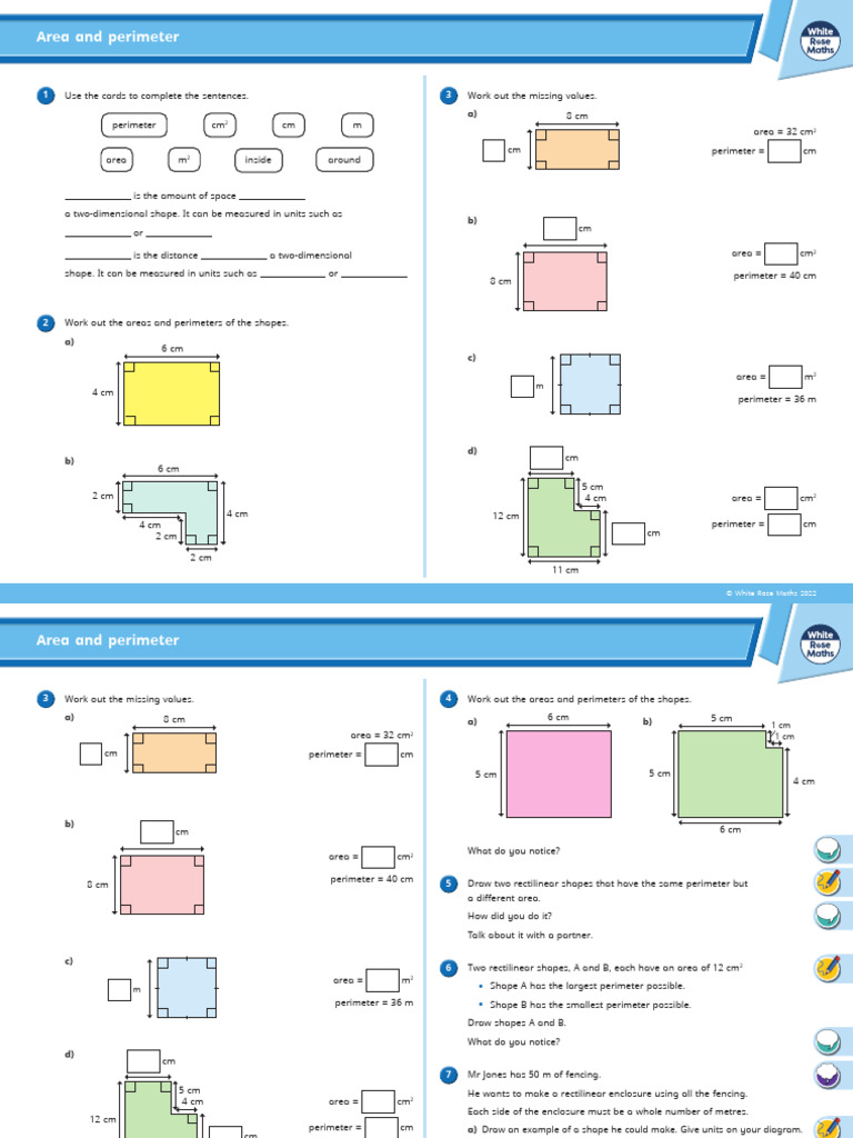 Y6 Spring Block 5 D2 Area and Perimeter 2022 | PDF | Area | Number Theory