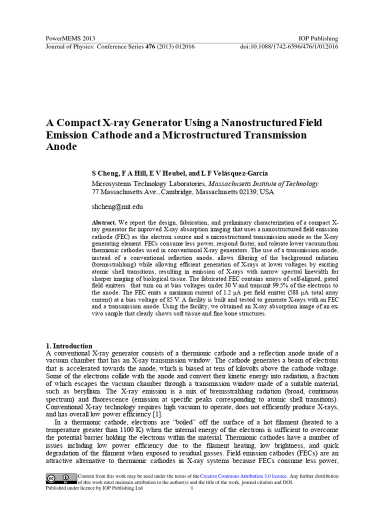 A Compact X-Ray Generator Using A Nanostructured Field Emission Cathode ...