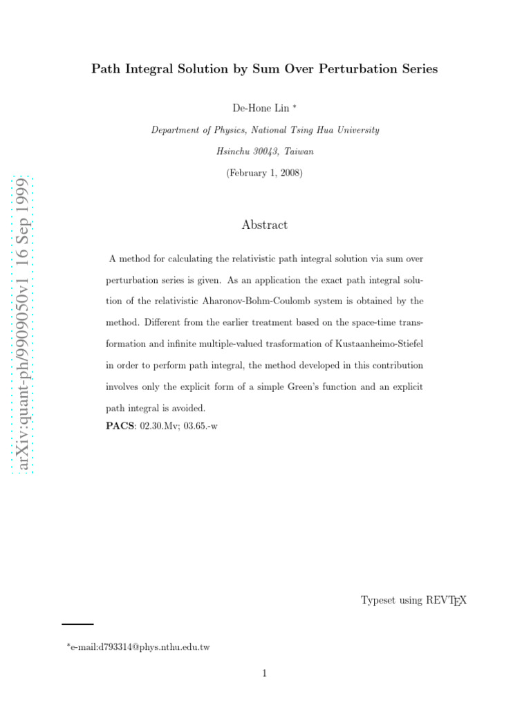 Path Integral Method for Aharonov-Bohm System | PDF | Perturbation Theory (Quantum Mechanics ...