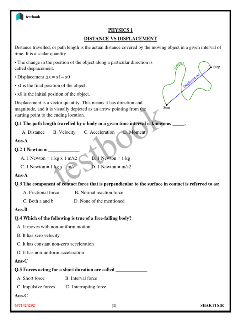 Physics 1 - Distance VS Displacement | PDF | Force | Velocity