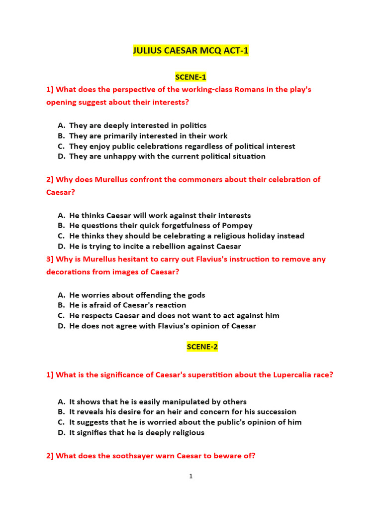 Julius Caesar MCQ Act-1 | PDF | Julius Caesar