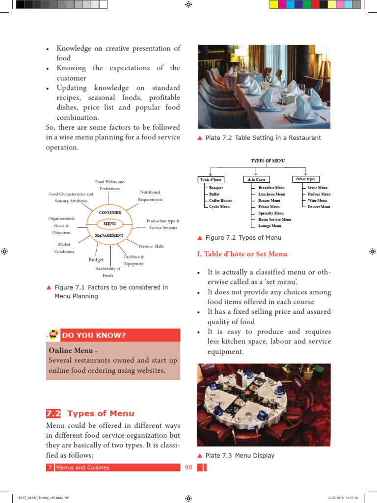 Lecture No. 30. Type of Menu Cards | Download Free PDF | Menu | Cuisine