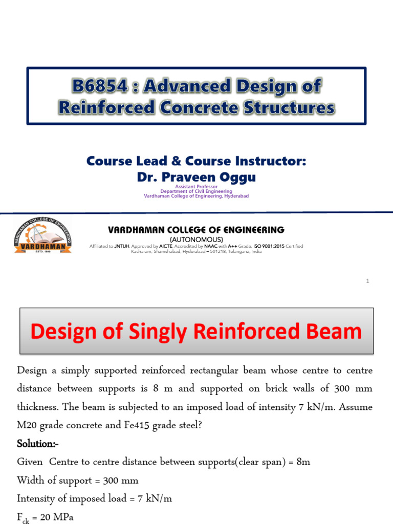 ADRCS MODULE-1 L-5 Rectangular Beams Design (SRB and DRB) | PDF | Beam (Structure) | Civil ...