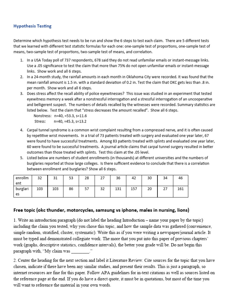 Hypothesis Testing Steps and Examples | PDF | Statistical Hypothesis ...