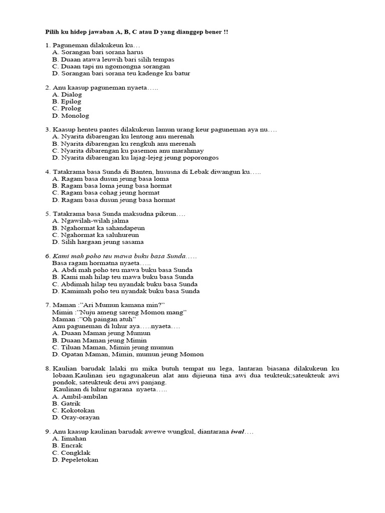 Soal Bahasa Sunda Kelas 7 | PDF