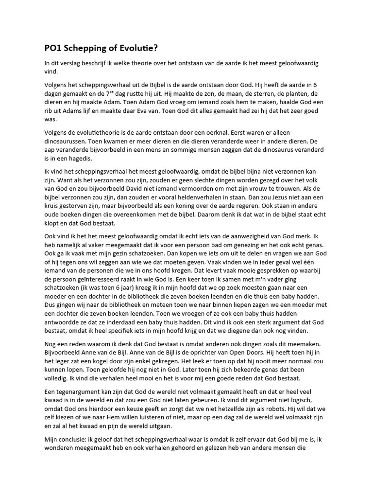 PO1 Schepping of Evolutie | PDF