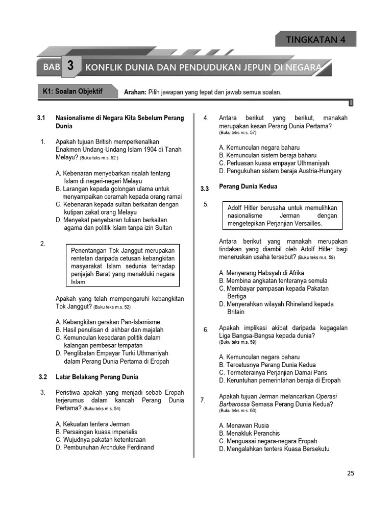 F4 Sej Latihan Bab 3 | PDF