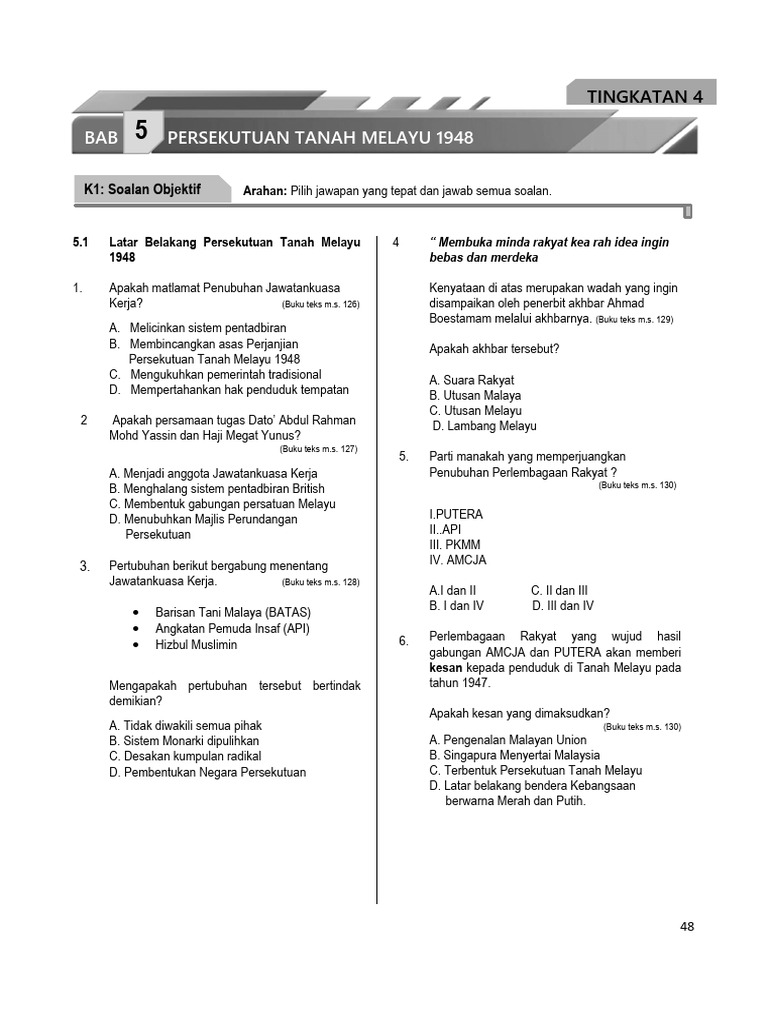 F4 Sej Latihan Bab 5 | PDF