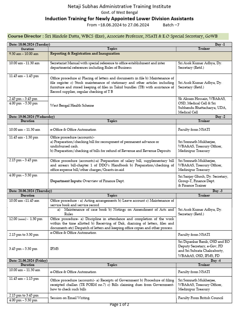 Training Schedule LDAs Batch 7 | PDF