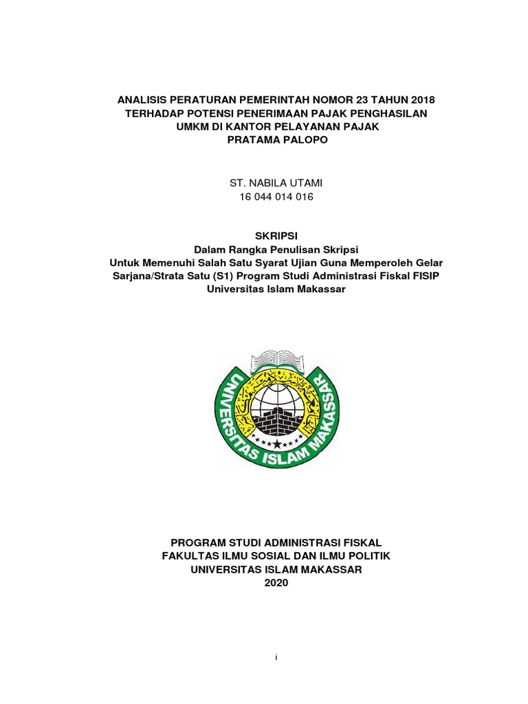 Analisis Peraturan Pemerintah Nomor 23 Tahun 2018 Terhadap Potensi Penerimaan Pajak Penghasilan ...