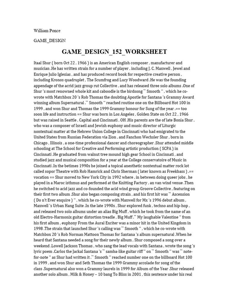 Game Design 152 Worksheet | PDF | Grammy Awards