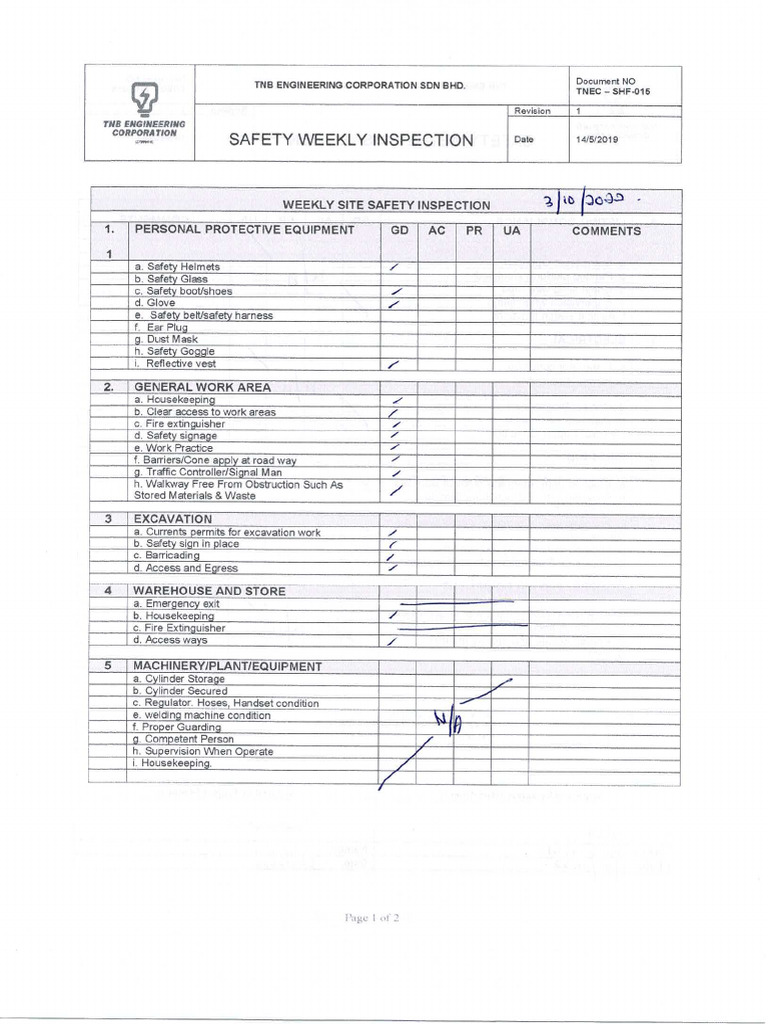 Weekly Inspection Oct22 | PDF