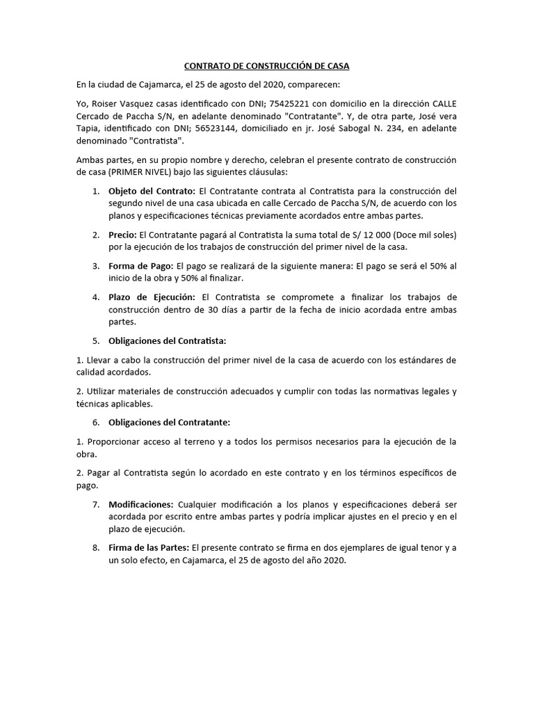 Contrato de Construcción de Casa | PDF