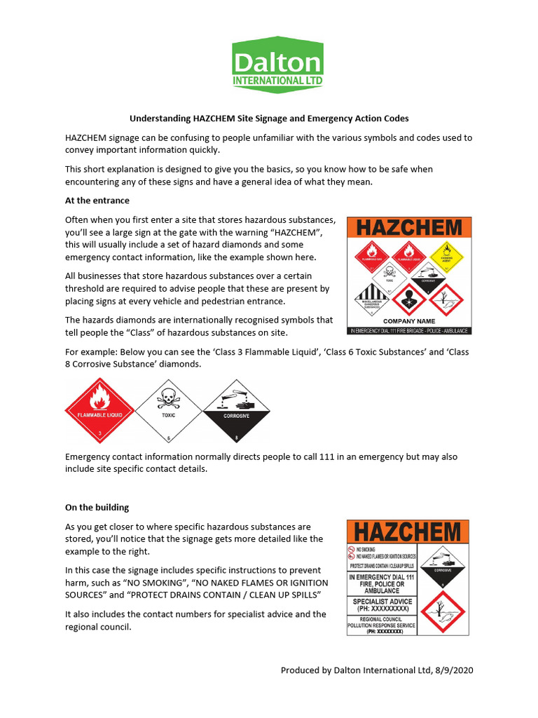 Understanding HAZCHEM Site Signage and Emergency Action Codes | PDF ...
