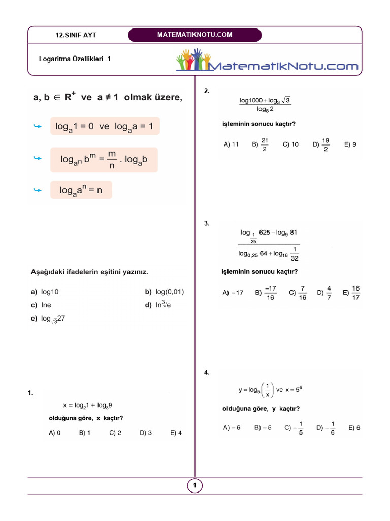Logaritma Özelli̇kleri̇ - 1 | PDF