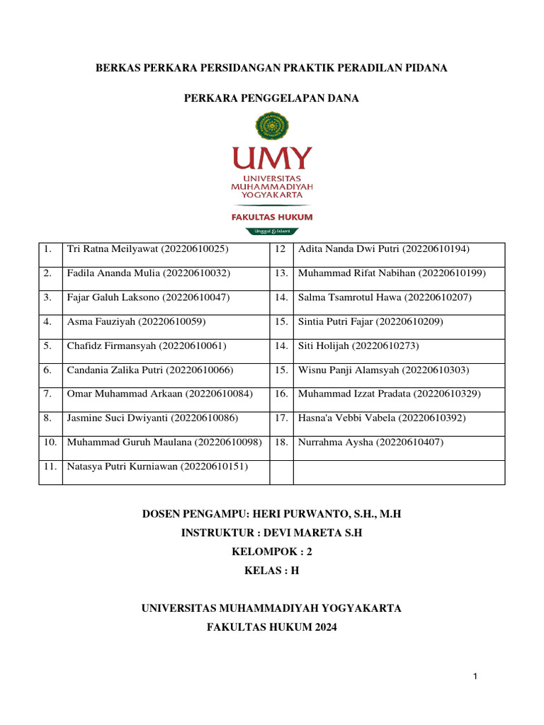 Berkas Perkara Penggelapan Dana Pidana | PDF