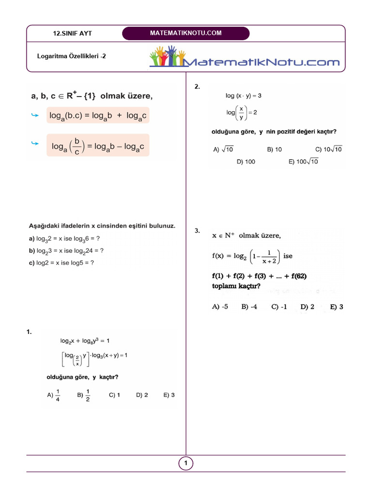 Logaritma Özelli̇kleri̇ - 2 | PDF