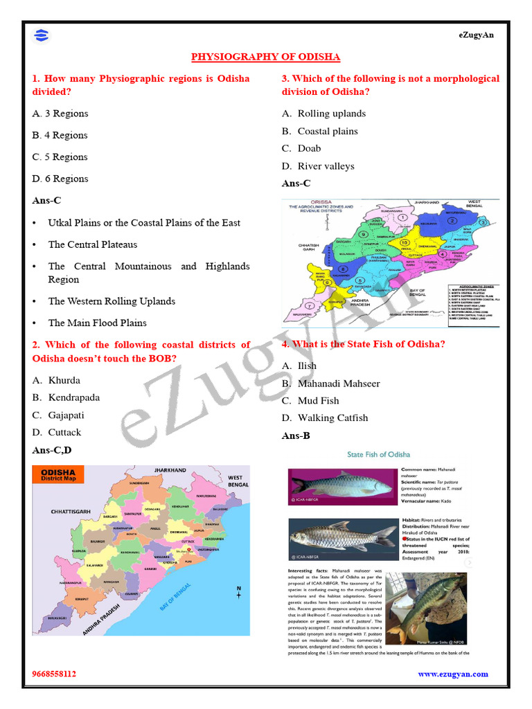 Odisha Geography Quiz: Key Facts & Trivia | PDF | Earth Sciences