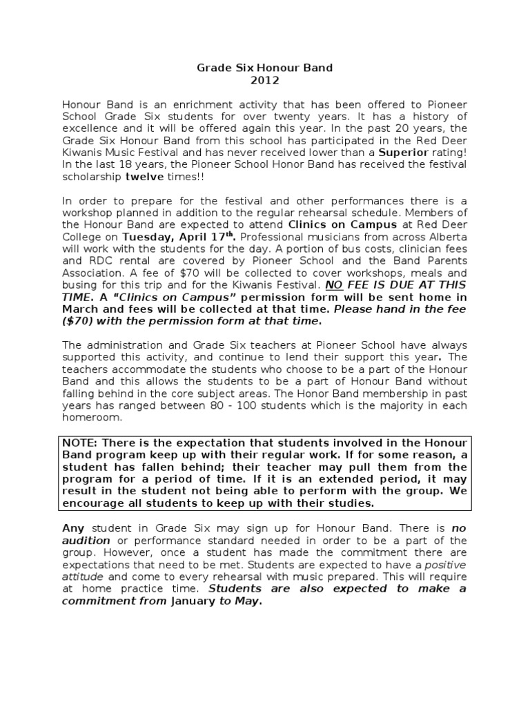 Gr. 6 Honour Band Proposal | PDF | Schools | Students
