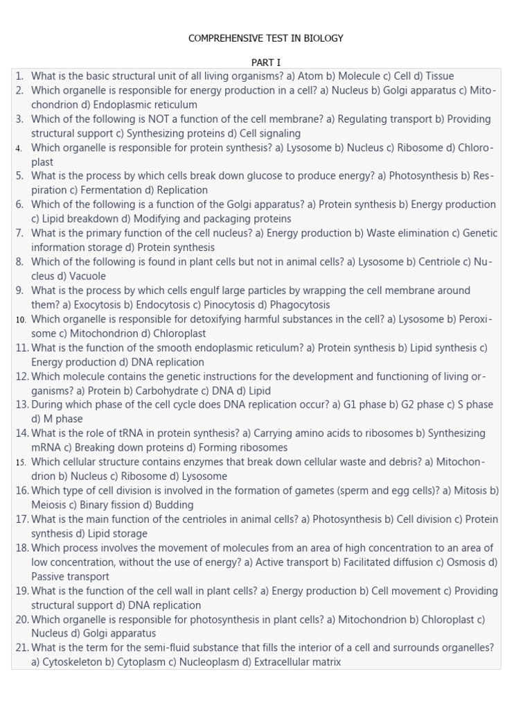 BIOLOGY-TEST | PDF | Cell (Biology) | Respiratory Tract