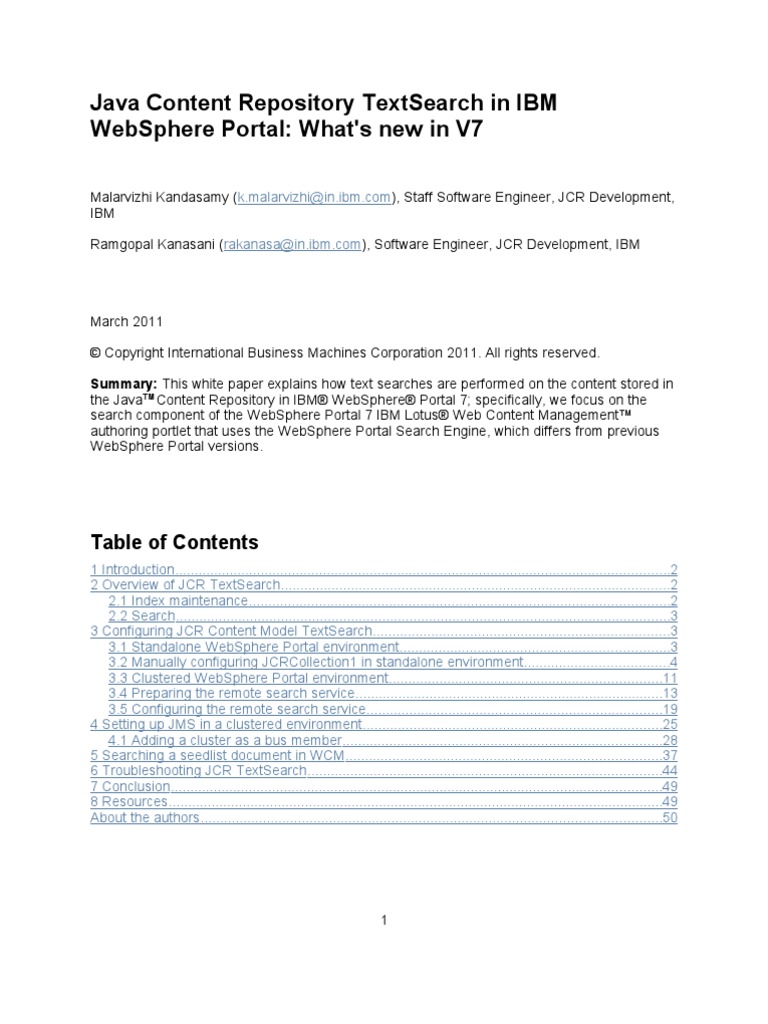 Java Content Repository Textsearch in Ibm Websphere Portal: What'S New in V7 | PDF | Search ...