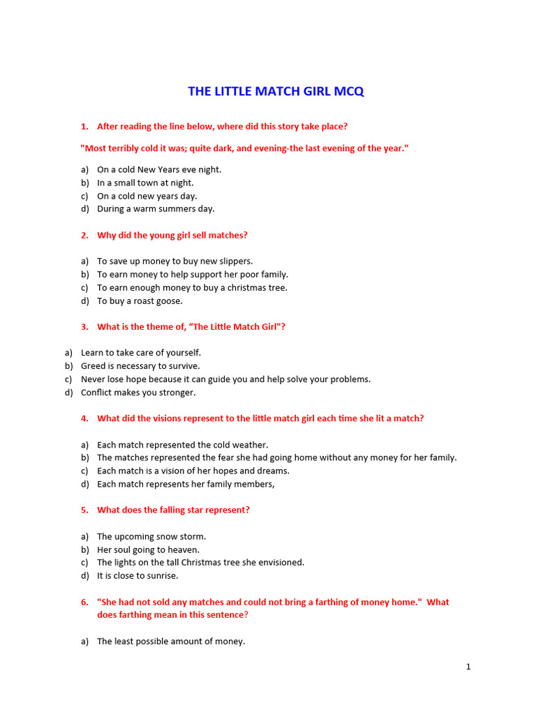 The Little Match Girl MCQ | PDF