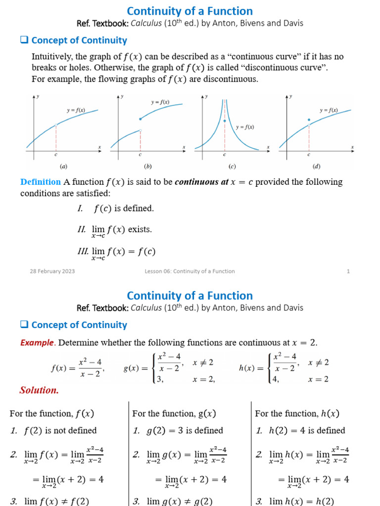 Lesson 06 - Continuity of A Function-1-1 - 2 | PDF | Function (Mathematics) | Continuous Function