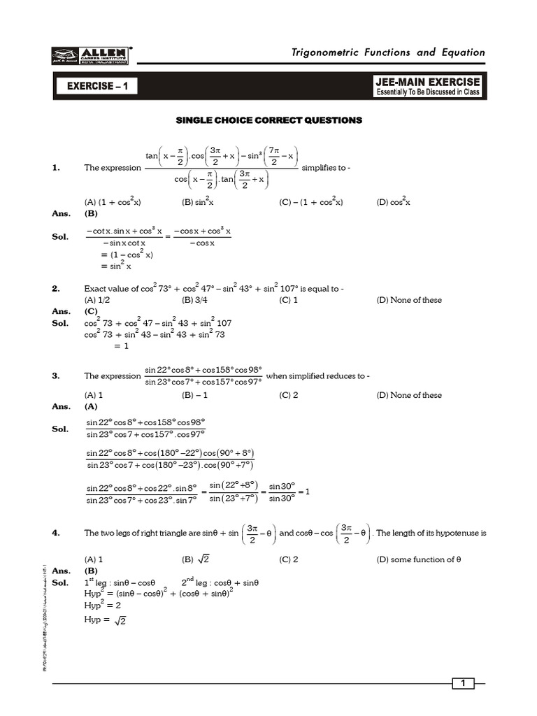 Exercise 1-5 | PDF | Trigonometric Functions | Geometry