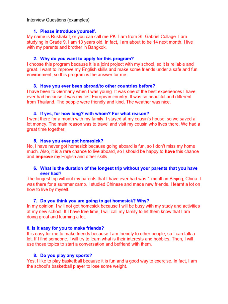 Interview Questions (Examples) | PDF