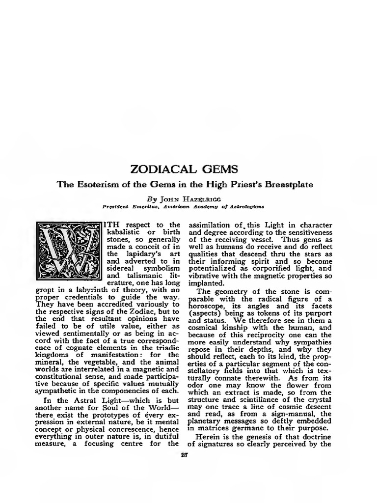 1930 ZODIACAL GEMS The Esoterism of The Gems in The High Priest's ...