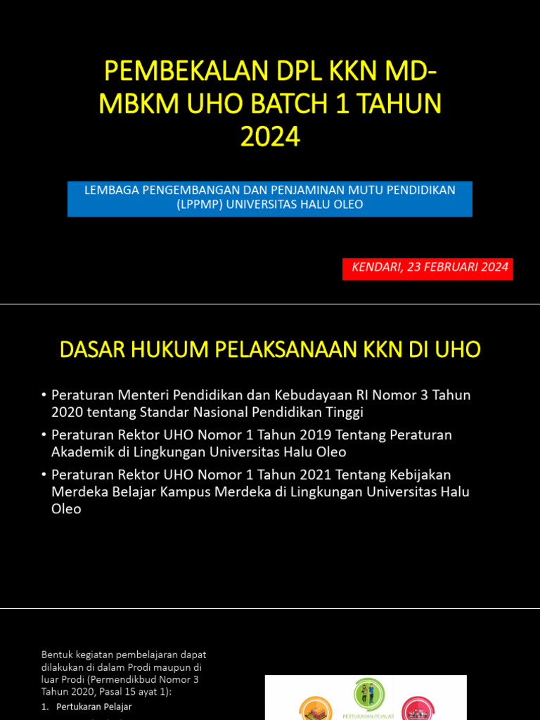 Pembekalan DPL KKN MBKM Uho Batch 1 Tahun 2024 | PDF