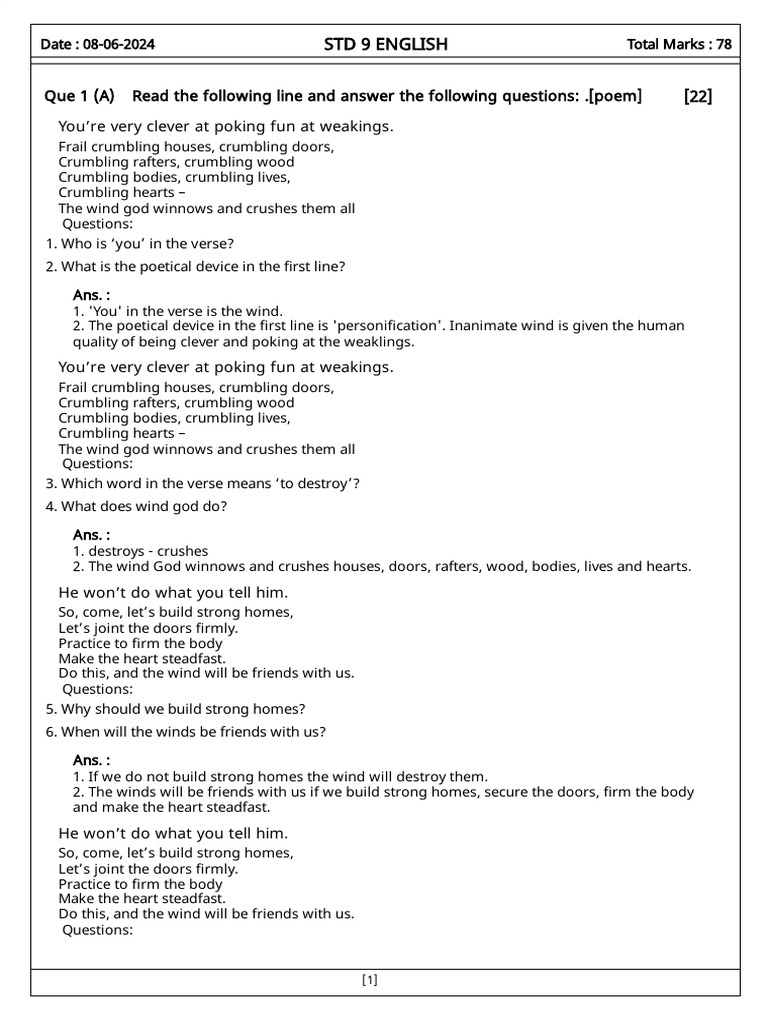 9 Poem 2 - Solution | PDF | Poetry