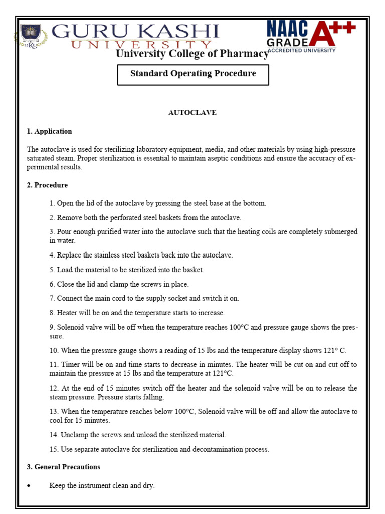 Autoclave SOP for Microbiology Lab | PDF | Absorbance | Ph