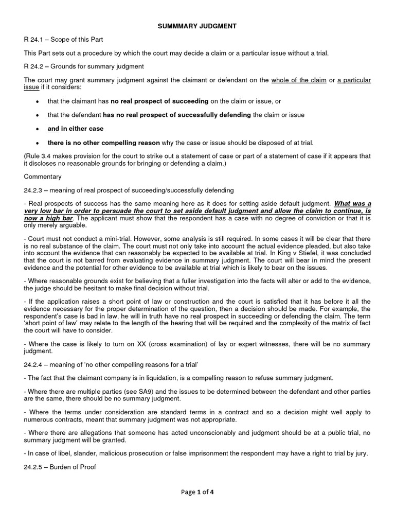 Notes On Summary Judgment | PDF | Summary Judgment | Judgment (Law)