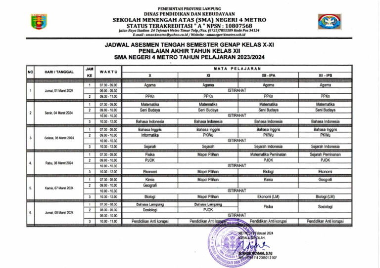 JADWAL MID SEMESTER GENAP 2023-2024 | PDF