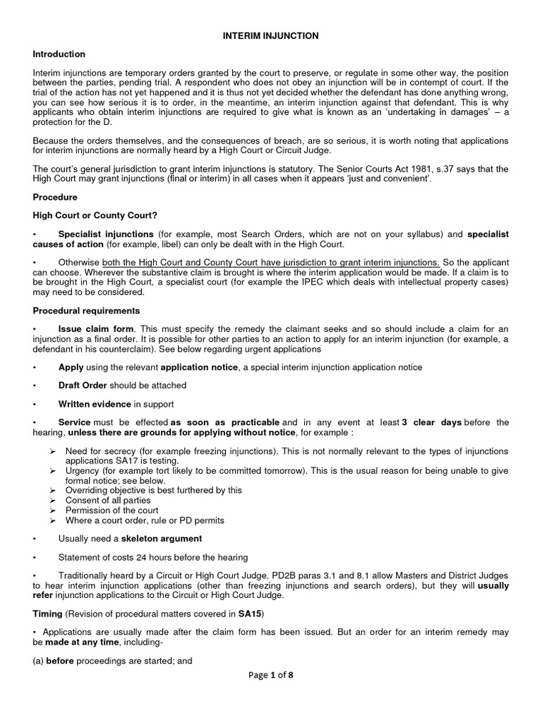 Understanding Interim Injunctions in Law | PDF | Injunction | Damages