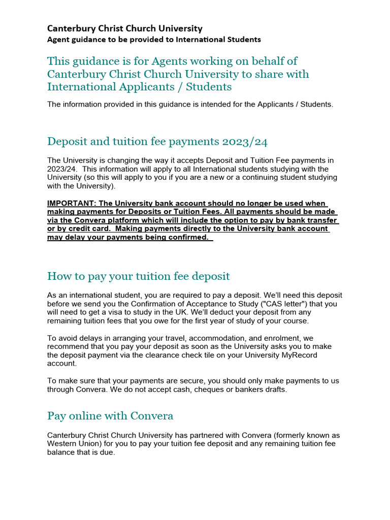 Convera - Guide To Be Provided To Agents | PDF | Payments | Cheque