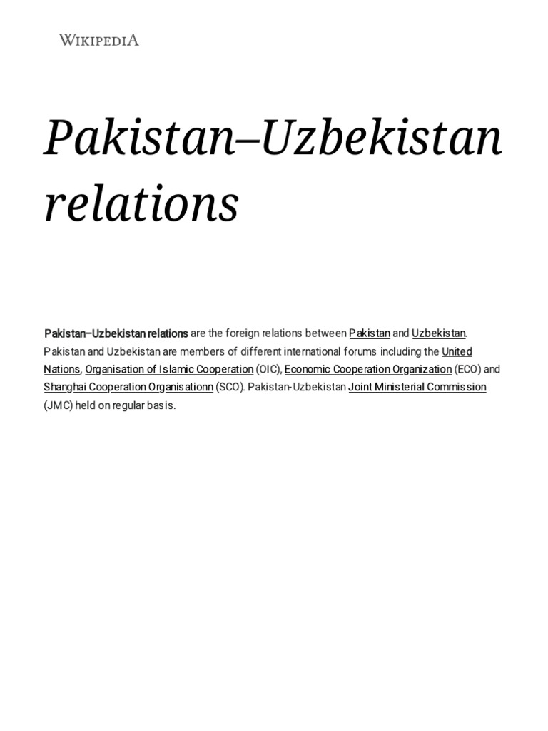 Pakistan-Uzbekistan Relations - Wikipedia | PDF | Uzbekistan | Pakistan