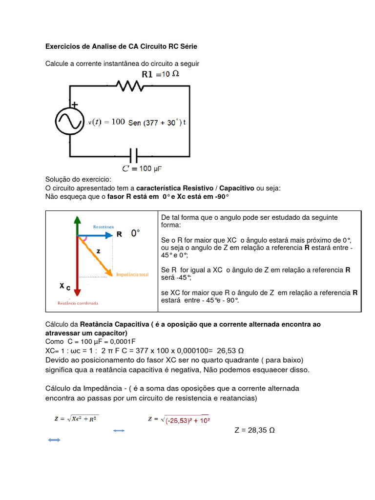 Circuito RC e RLC em Série Com Exercícios | PDF | Impedância elétrica ...