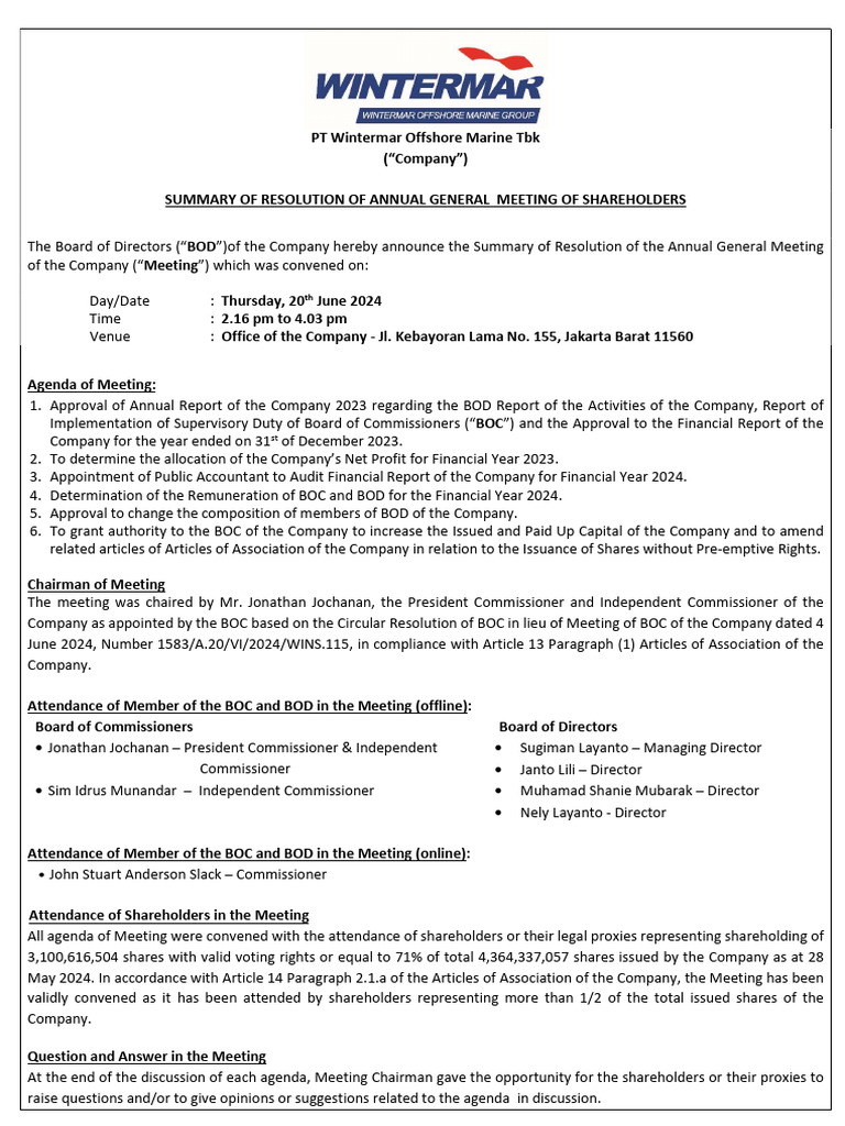 6679554cdb48dd89619a818b - AGM2024 - WINS - Summary of Resolutions of ...