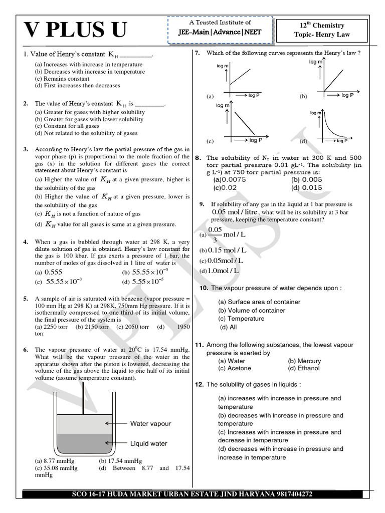 12th Chemistry 07-03-2024 | Download Free PDF | Solubility | Gases