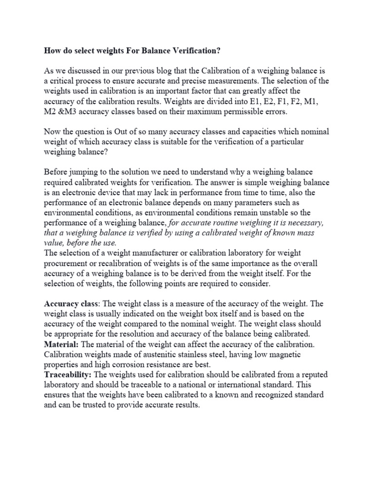 How Do Select Weight For Verification of Balances | PDF | Weighing ...