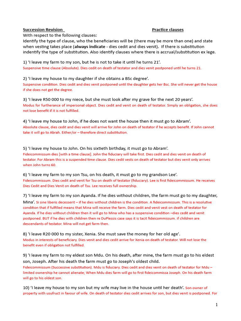 Succession Clauses Examples 2021 | PDF | Civil Law (Common Law ...