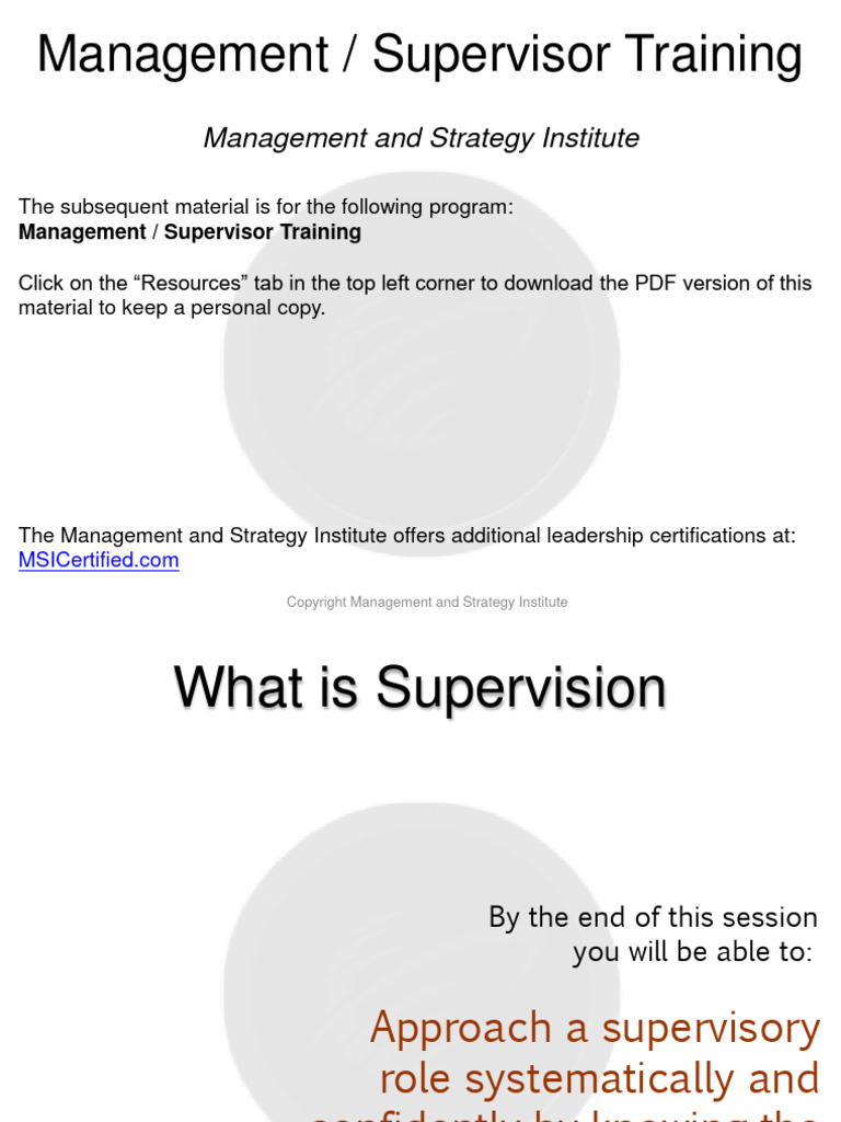 Free Supervisor Training | PDF | Incentive | Economies